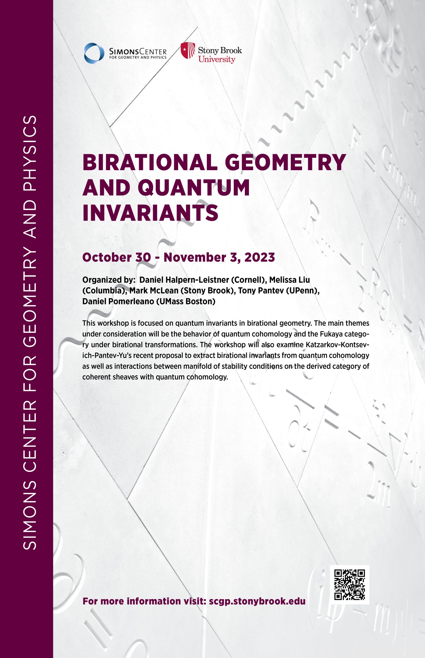 Birational Geometry and Quantum Invariants: October 30-November 3, 2023 ...