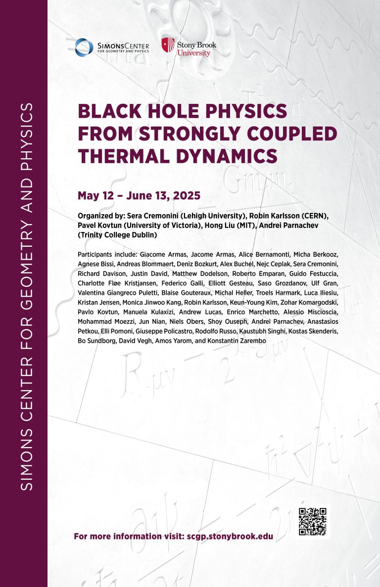 Black hole physics from strongly coupled thermal dynamics: May 12 ...
