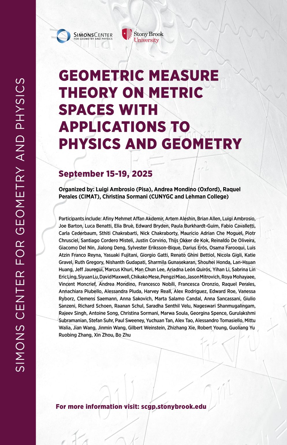 Geometric Measure Theory on Metric Spaces with Applications to Physics and Geometry: September ...